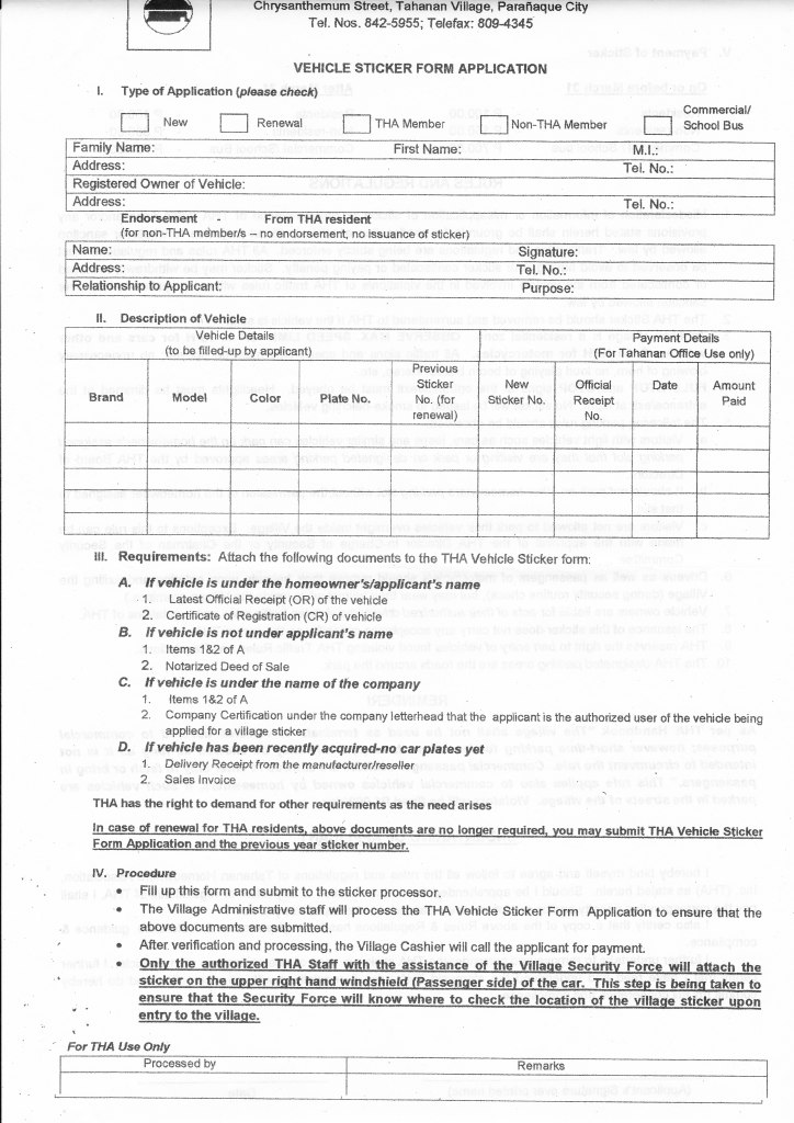 2019 Tahanan Village Vehicular Stickers Now Available – Author Carlo ...