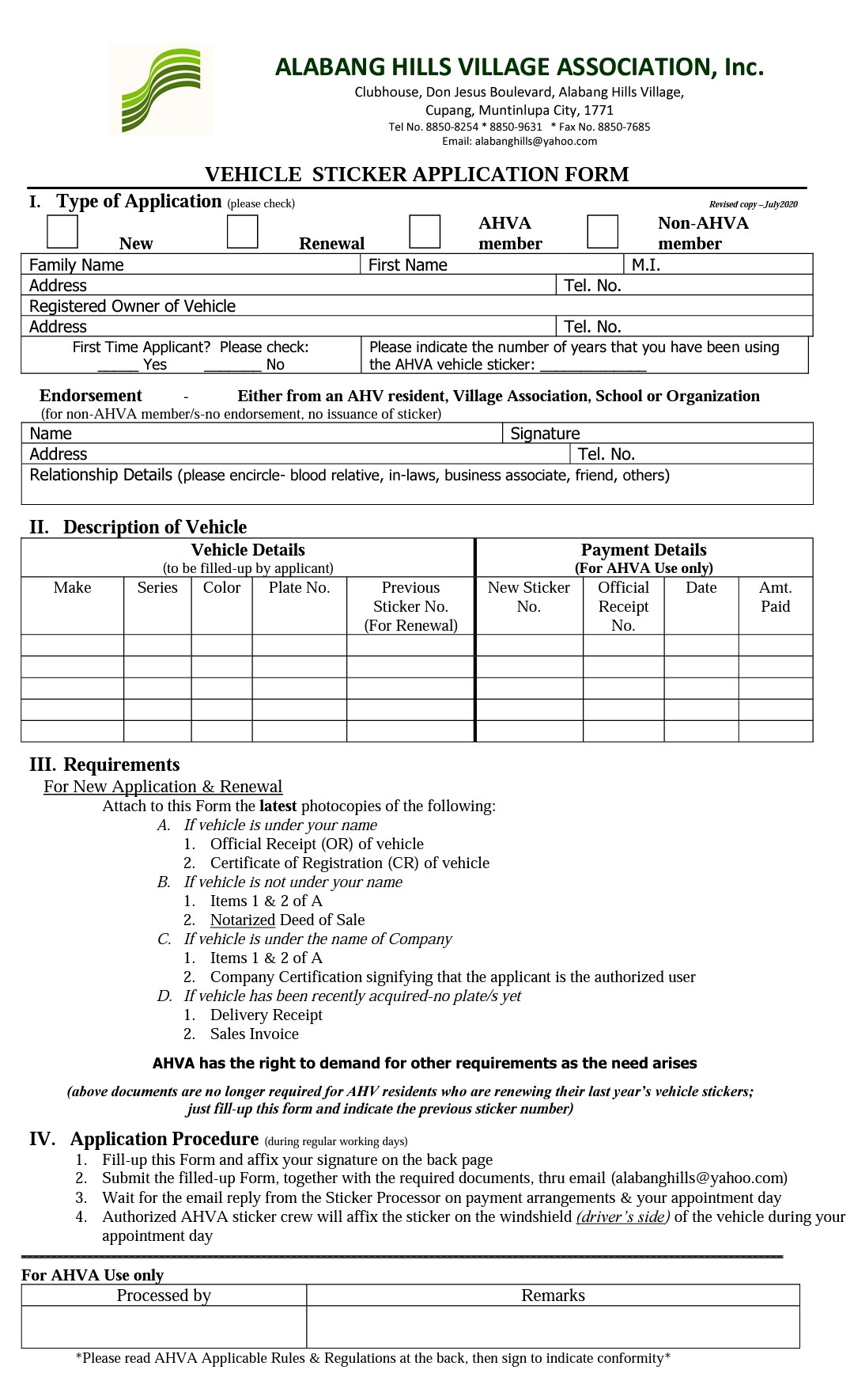 2020 Alabang Hills Village vehicular stickers for non-residents now ...